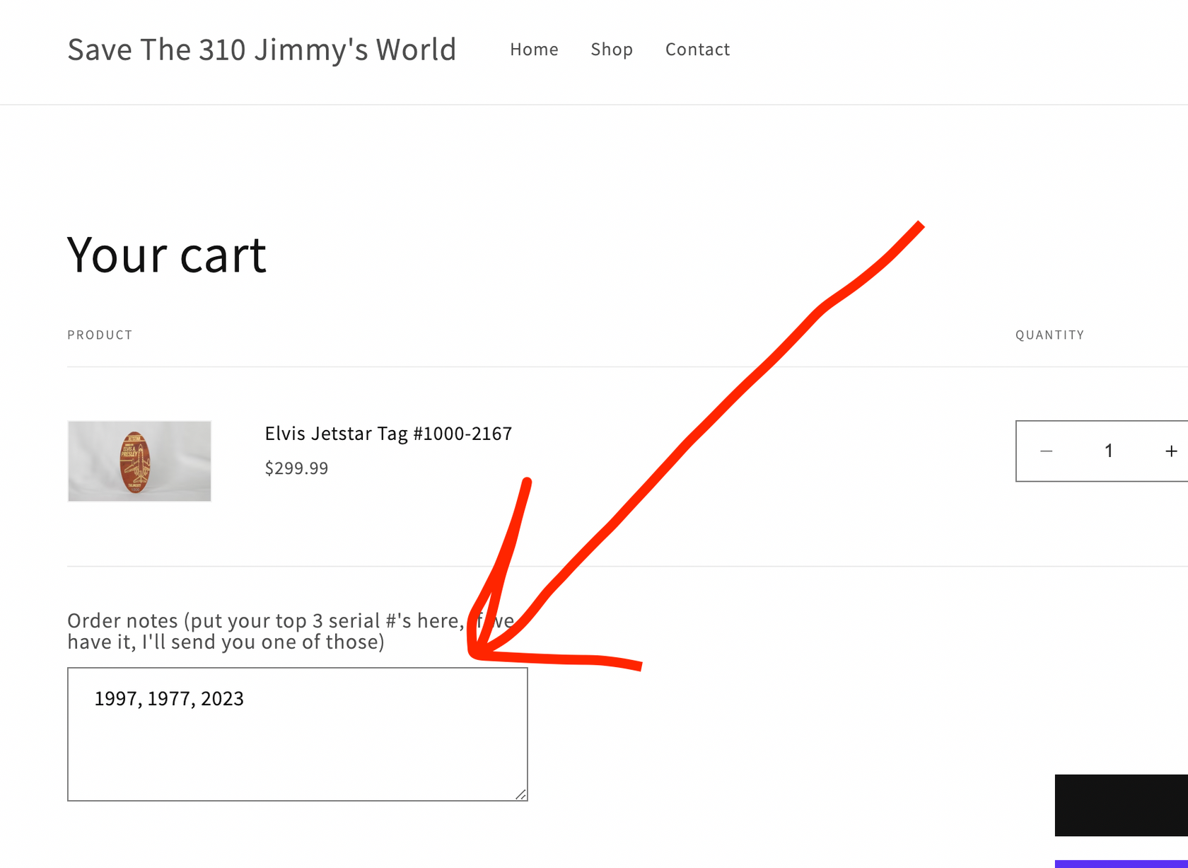 Elvis Jetstar Tag #1000-2167 – Save The 310 Jimmy's World